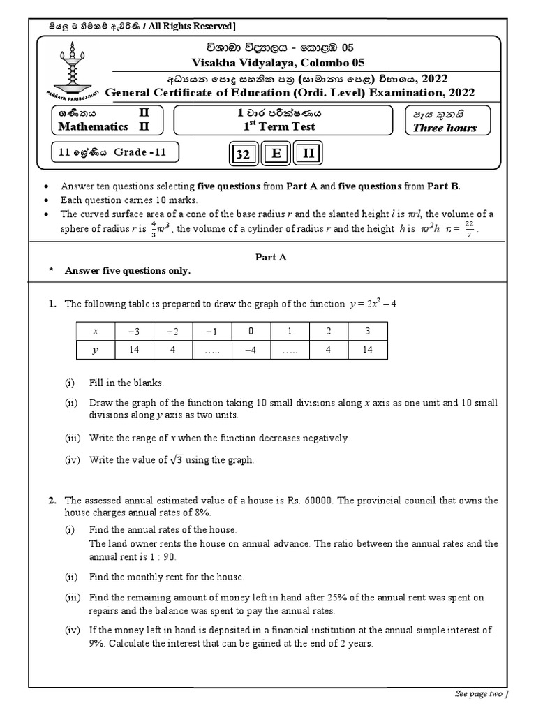 Mathematics (E) - Grade 11-PII-final | PDF | Sphere | Mathematics