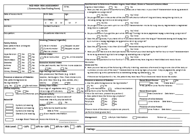 NCD Risk Assessment Form | PDF | Cardiovascular System | Angiology