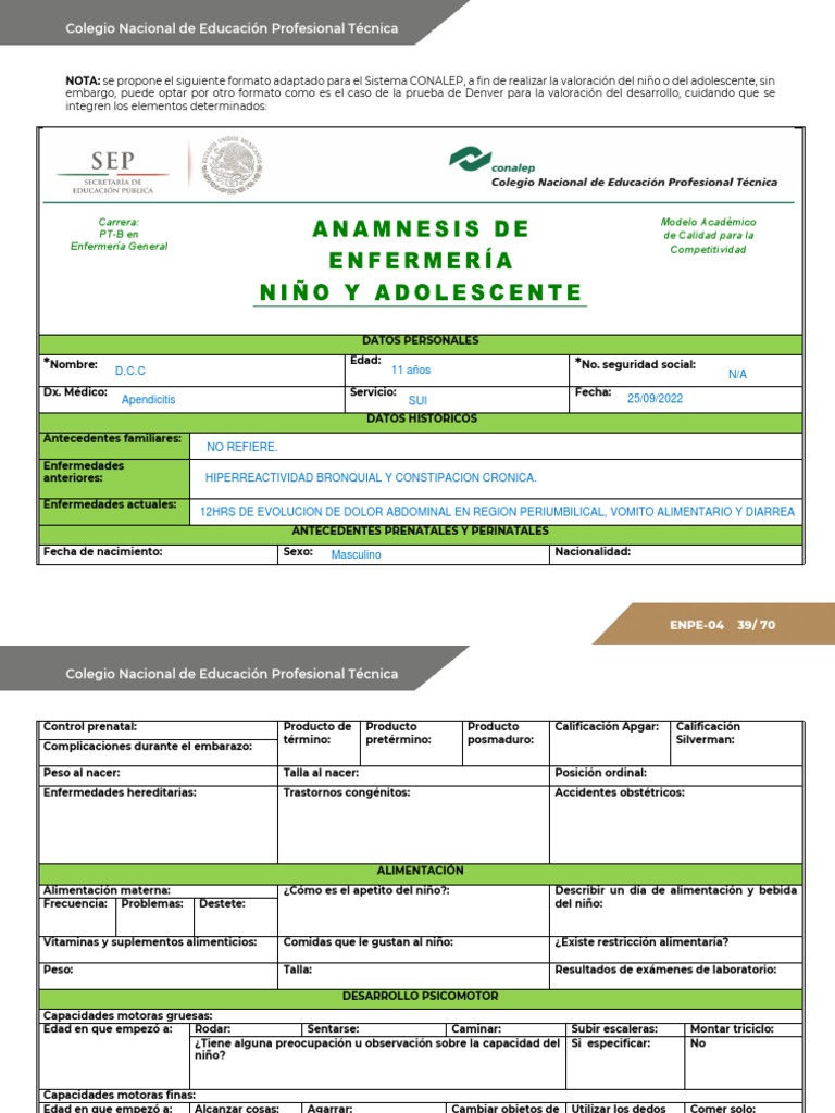 Anamnesis Ped1 | PDF | Enfermería | Ciencias de la Salud