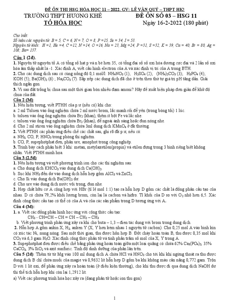 03 ĐỀ ÔN HSG TỈNH HH11 16 2 2022 ĐỀ | PDF