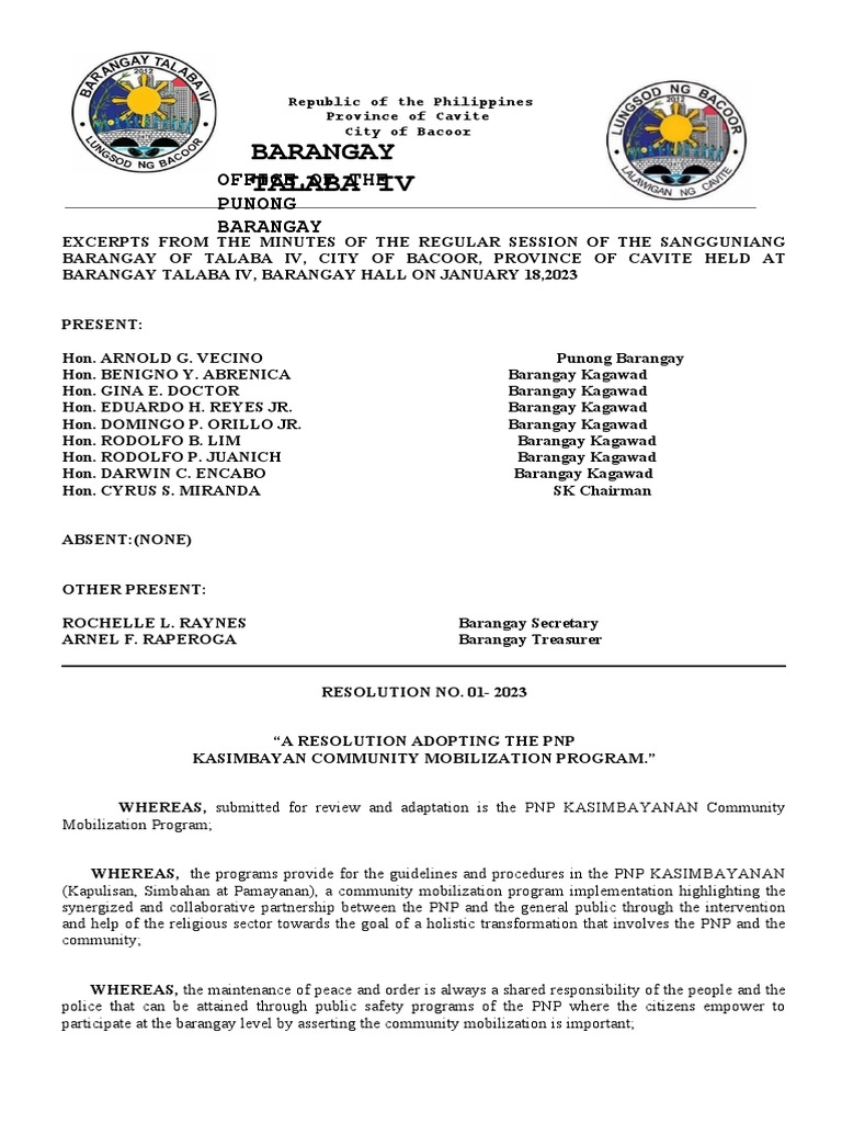 Resolution 01 2023 A Resolution Adopting The PNP | PDF | Government