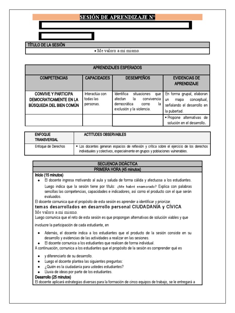 Sesión de Aprendizaje DPCC 2° Grado | PDF | Autoestima | Sicología