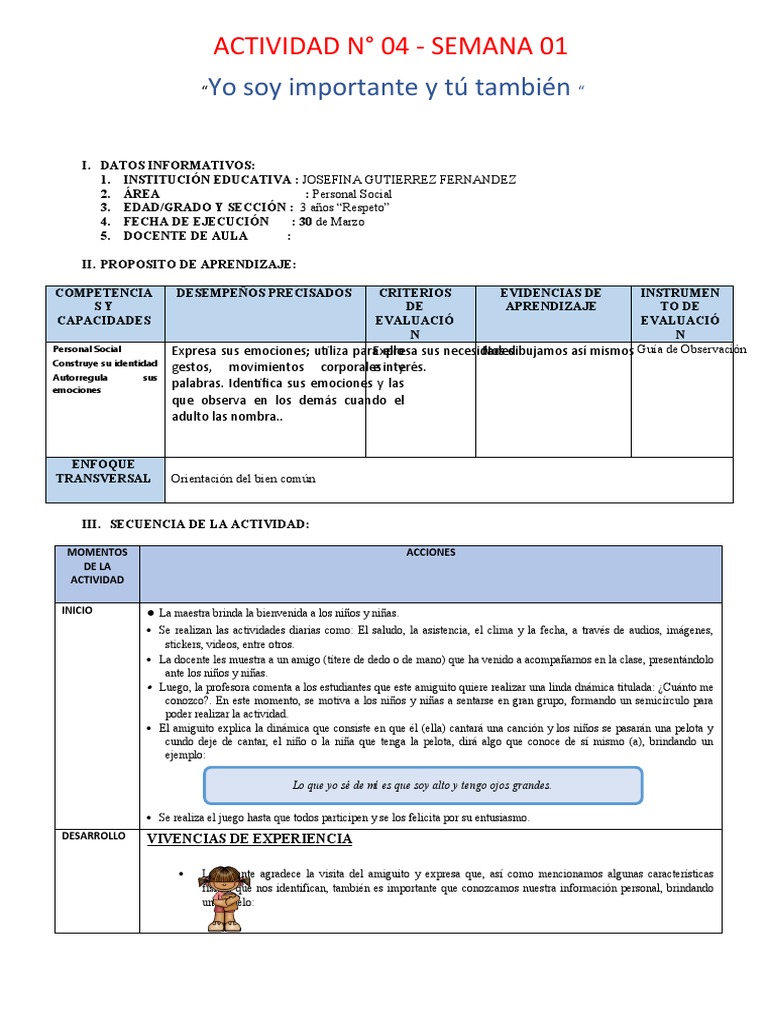 Sesion 4 Yo Soy Importante | PDF | Evaluación | Las emociones