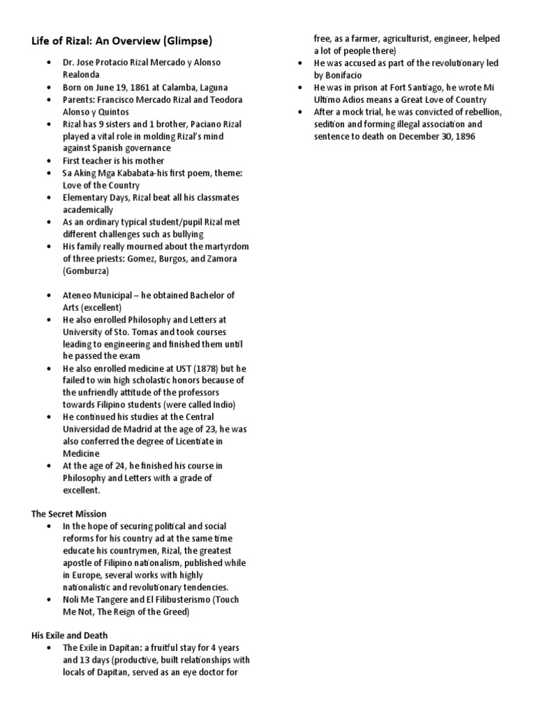 Life of Rizal Notes | PDF | Philippines