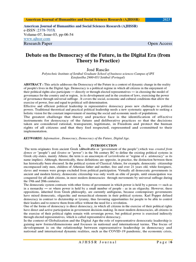Debate On The Democracy of The Future, in The Digital Era (From Theory ...