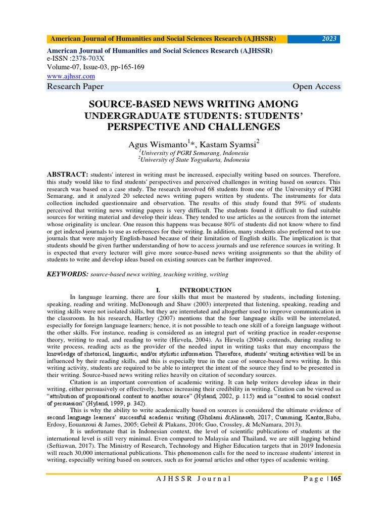 Source-Based News Writing Among Undergraduate Students: Students ...