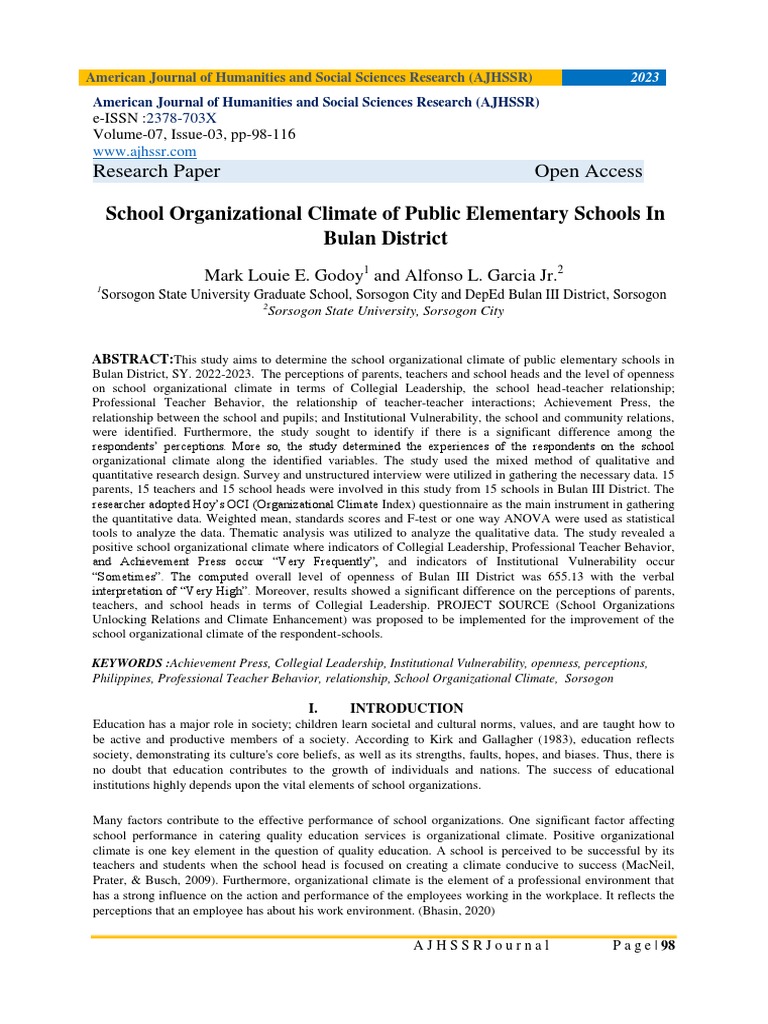 School Organizational Climate of Public Elementary Schools in Bulan ...