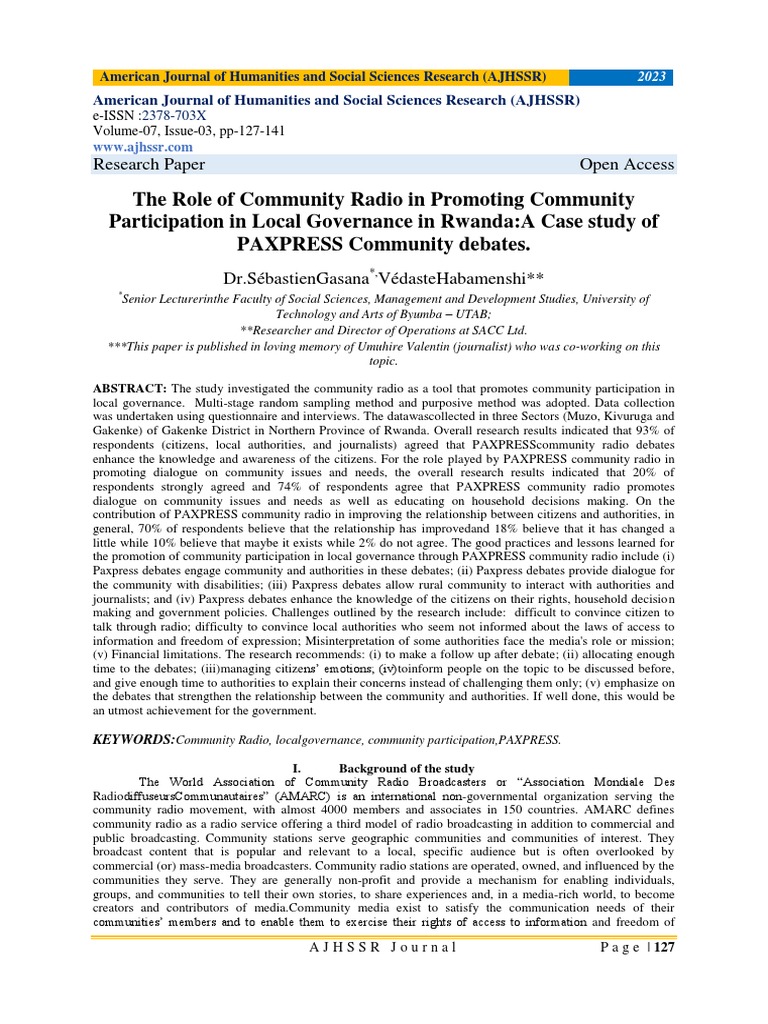 The Role of Community Radio in Promoting Community Participation in ...