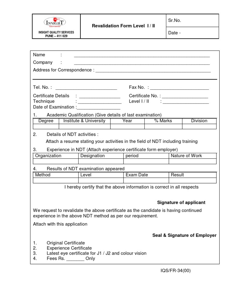NDT Certificate Revalidation Form | PDF