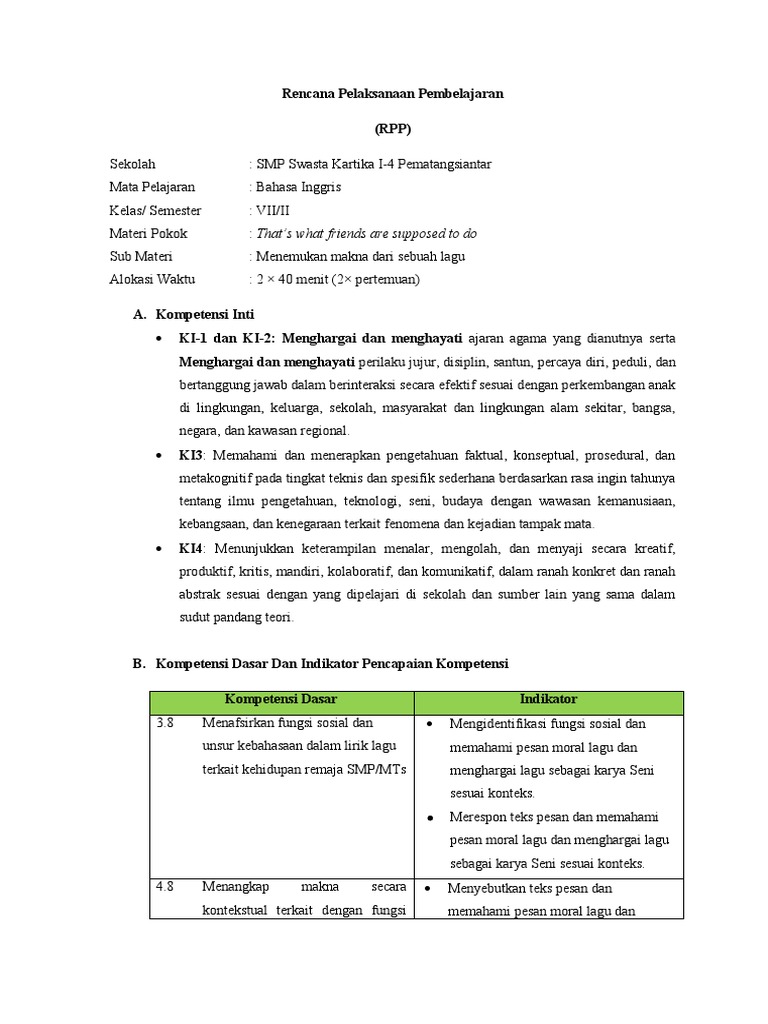 RPP Kelas VII | PDF