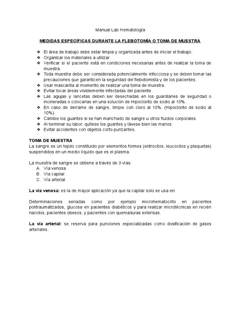Medidas Específicas Durante La Flebotomía O Toma de Muestra | PDF ...