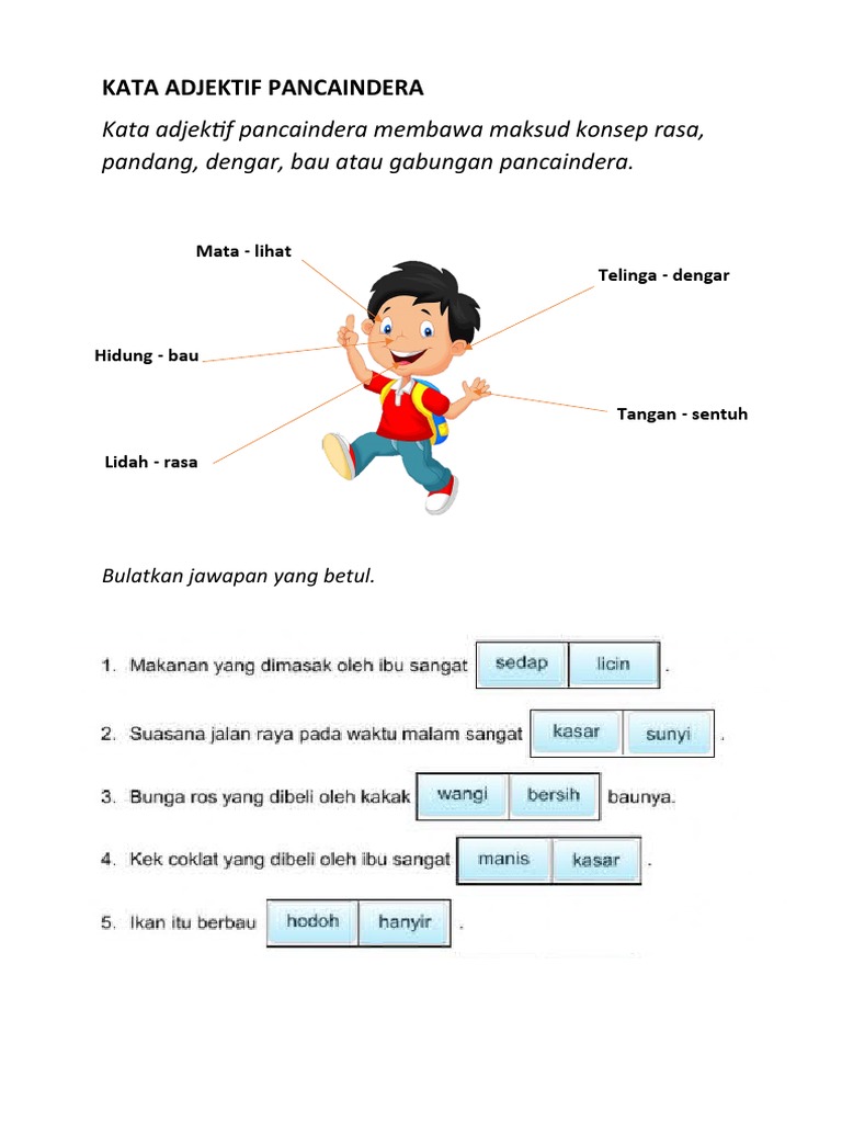 KATA ADJEKTIF PANCAINDERA - Nota Dan Latihan | PDF