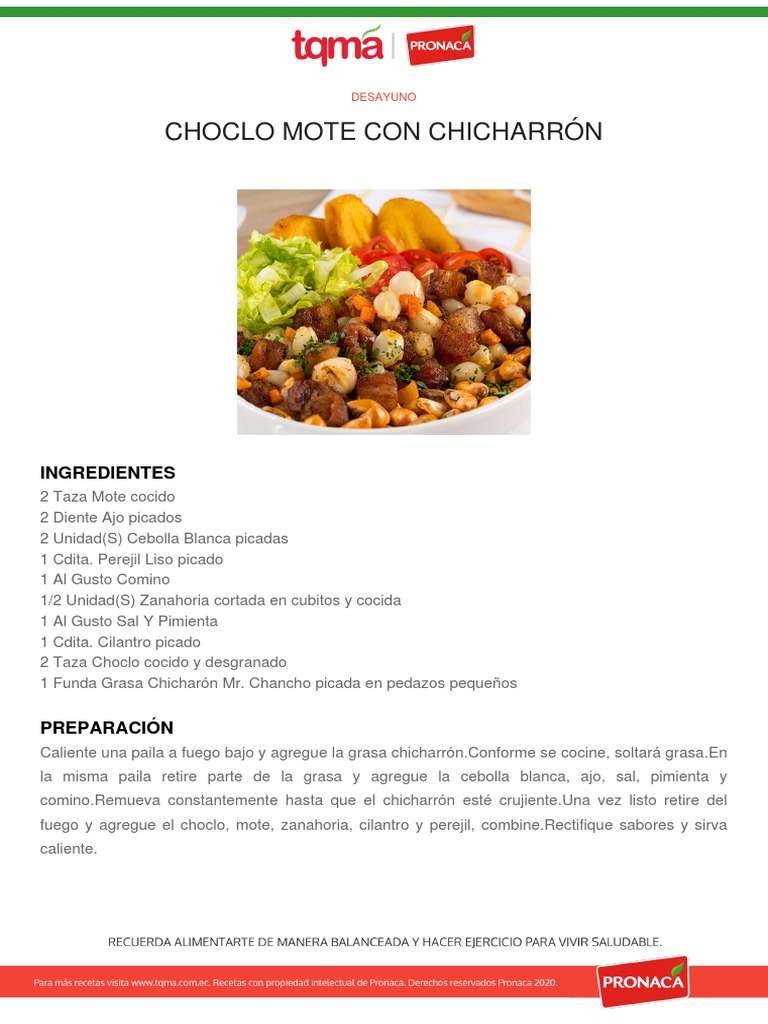 Choclo Mote Con Chicharrón: Ingredientes | PDF