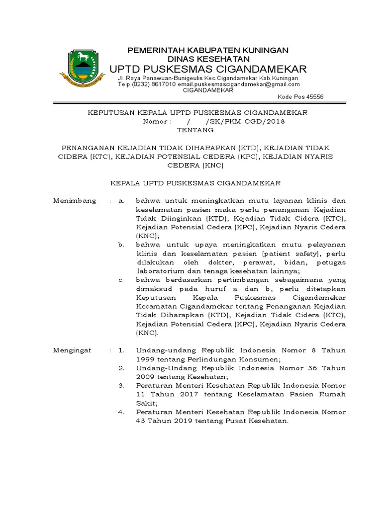 SK KTD, KPC, KNC Dan Resiko Layanan Klinis | PDF