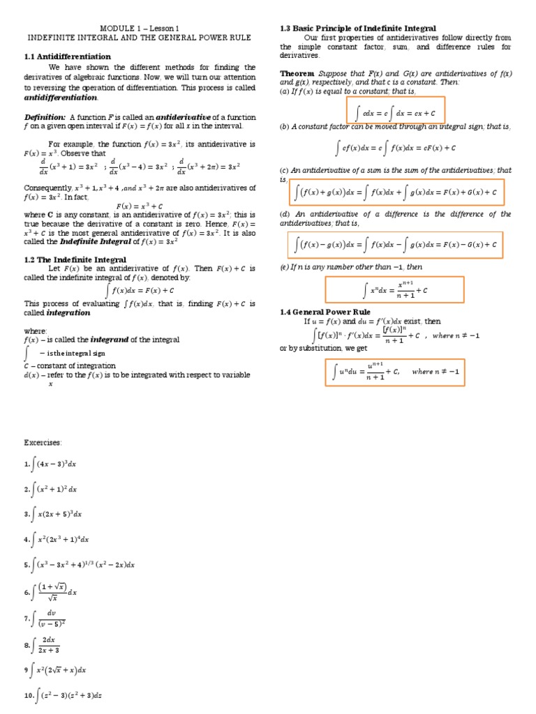Antidifferentiation. Definition:: 1.3 Basic Principle of Indefinite ...