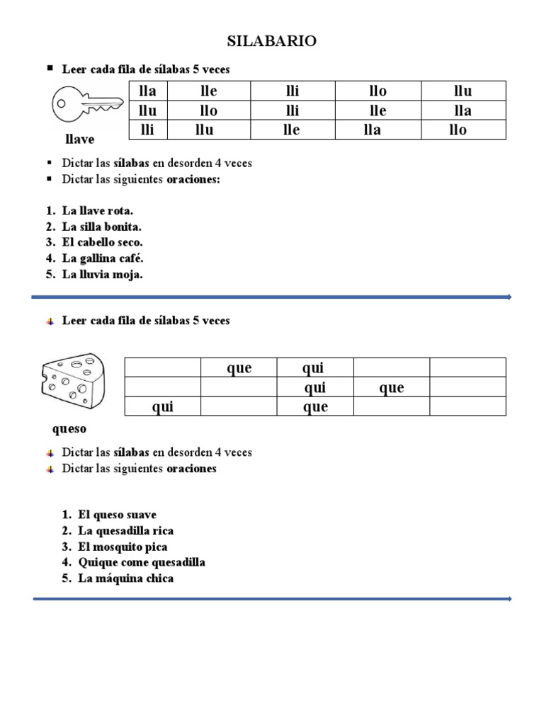 Actividades con sílabas lla lle lli llo llu | PDF | Cocina, comidas y vino