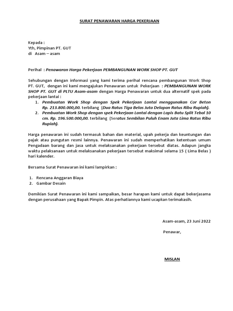 Surat Penawaran Harga | PDF