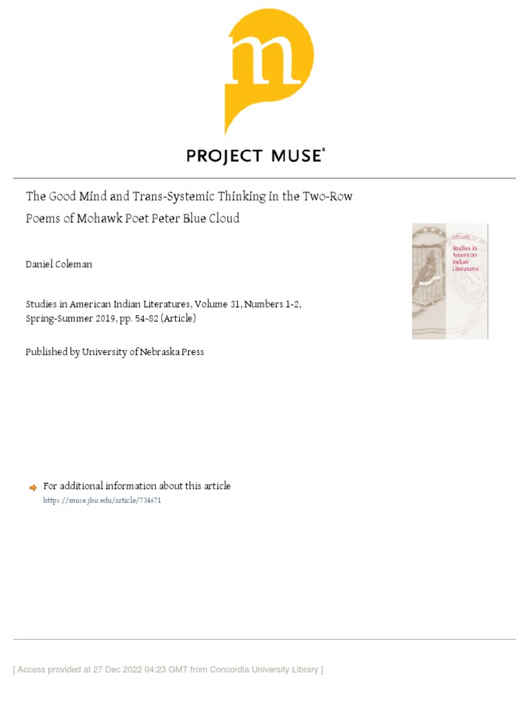 The Good Mind and Trans-Systemic Thinking in The Two-Row Poems of ...