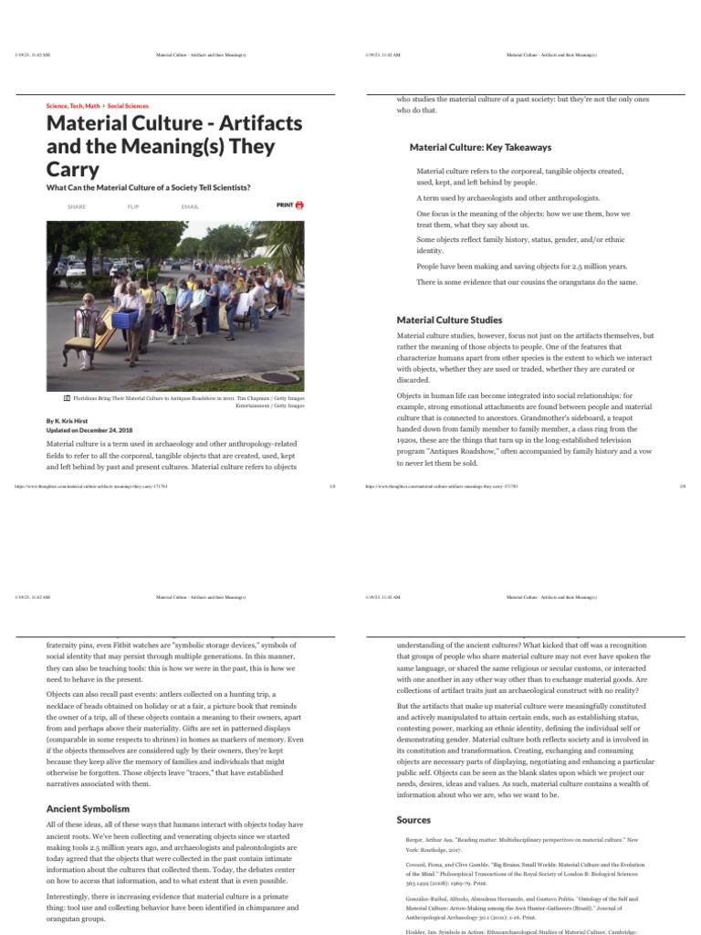 Material Culture - Artifacts and Their Meaning(s) | PDF | Material ...