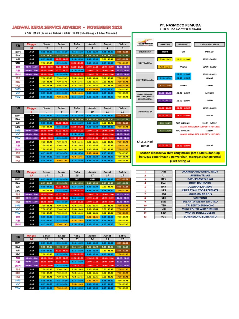Pt. Nasmoco Pemuda: Senin Selasa Rabu Kamis Jumat Sabtu | PDF
