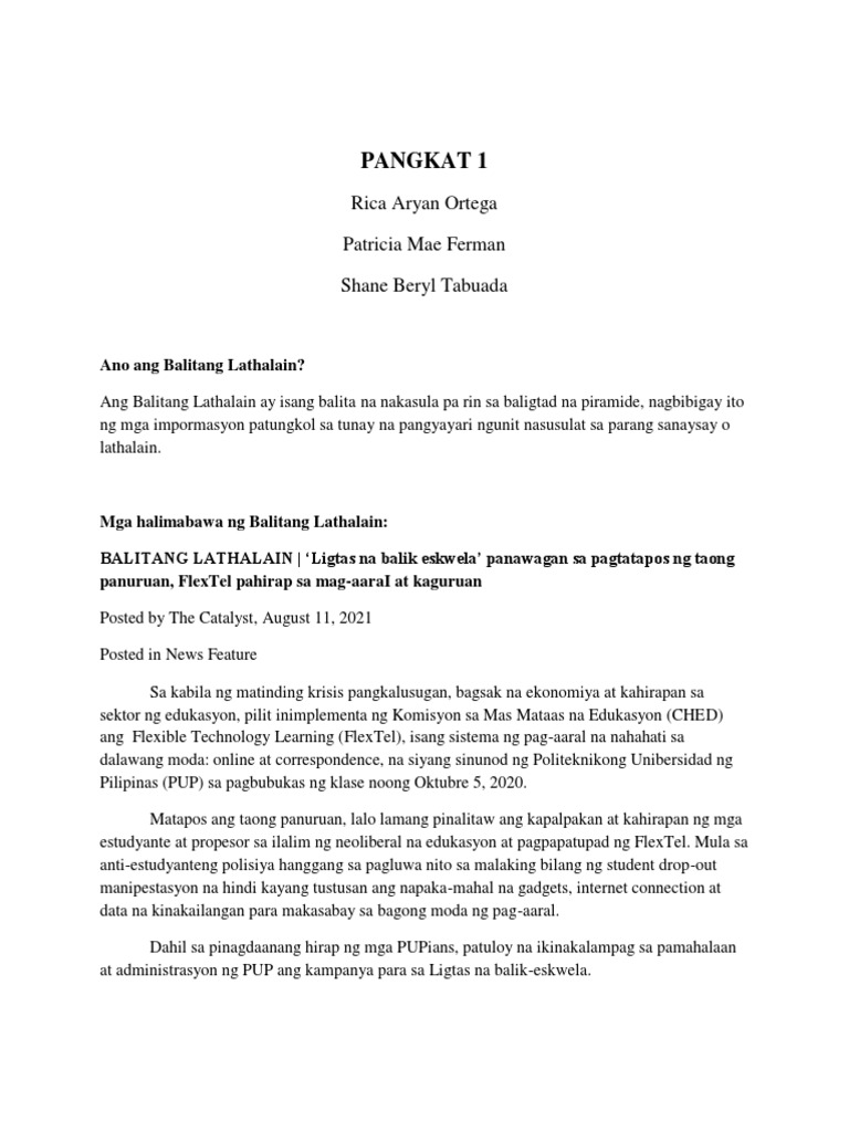 Balitang Lathalain | PDF