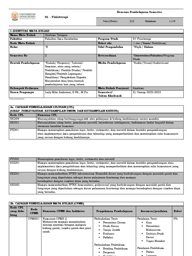 RPS Anatomi Terapan | PDF