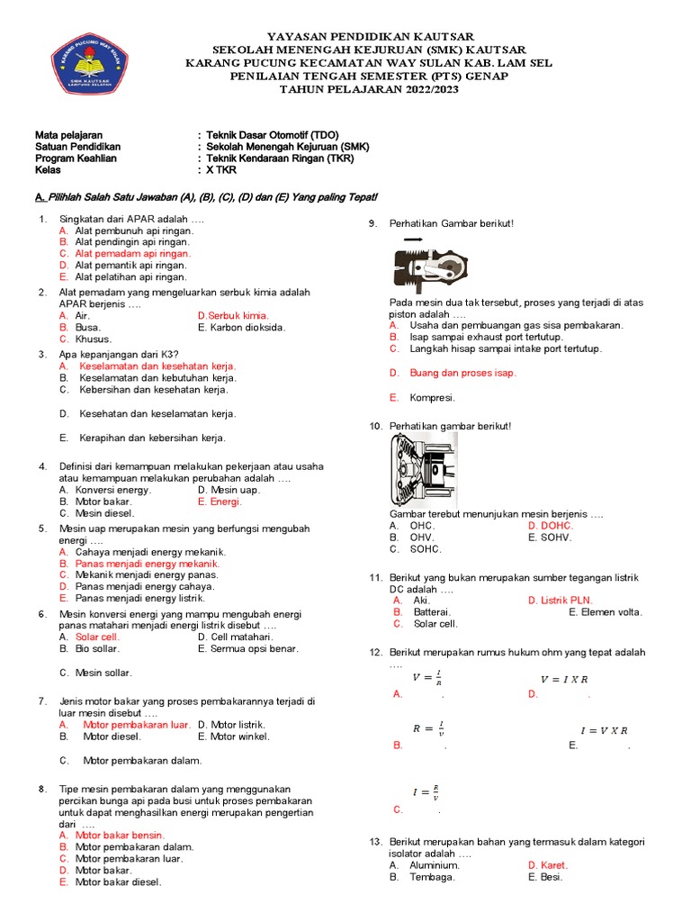 Soal TDO TKR X 2023 | PDF