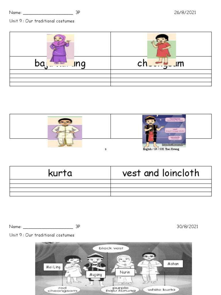 Traditional Costumes Worksheet 3P | PDF