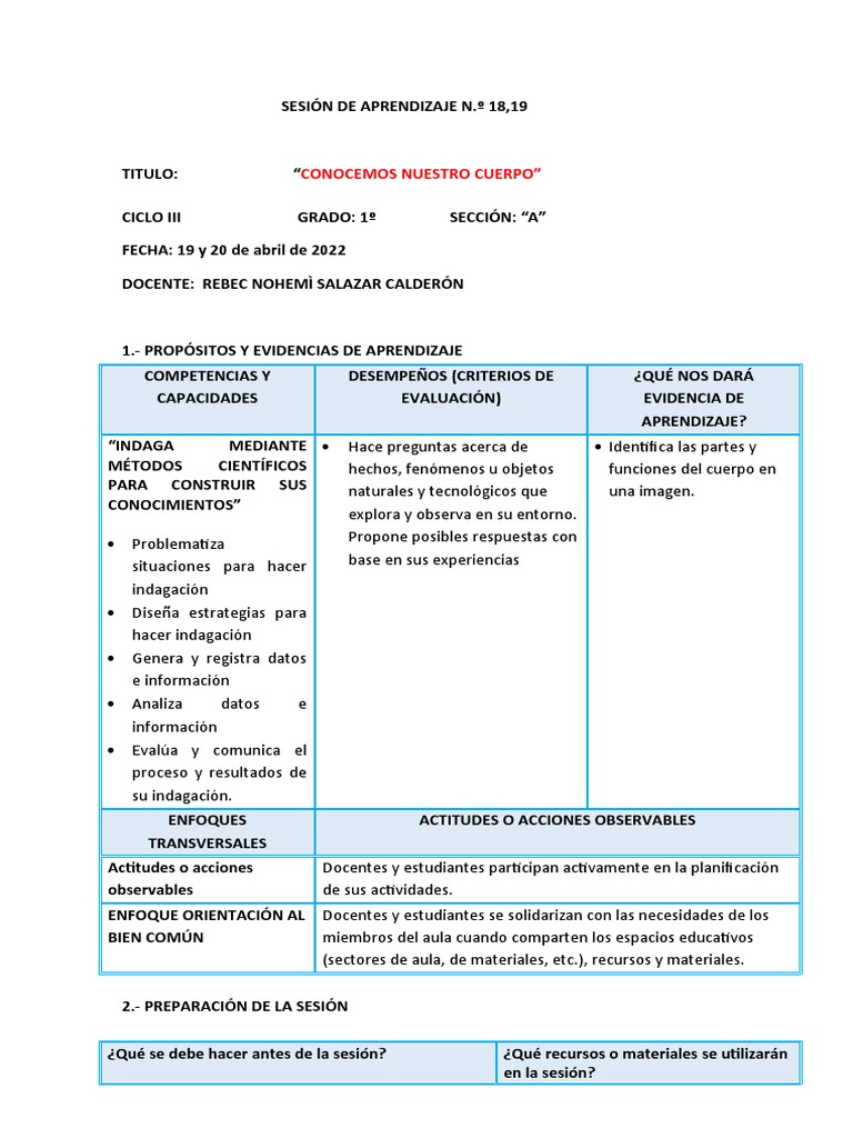 Sesion de Aprendizaje 18 y 19 | PDF | Aprendizaje | Evaluación