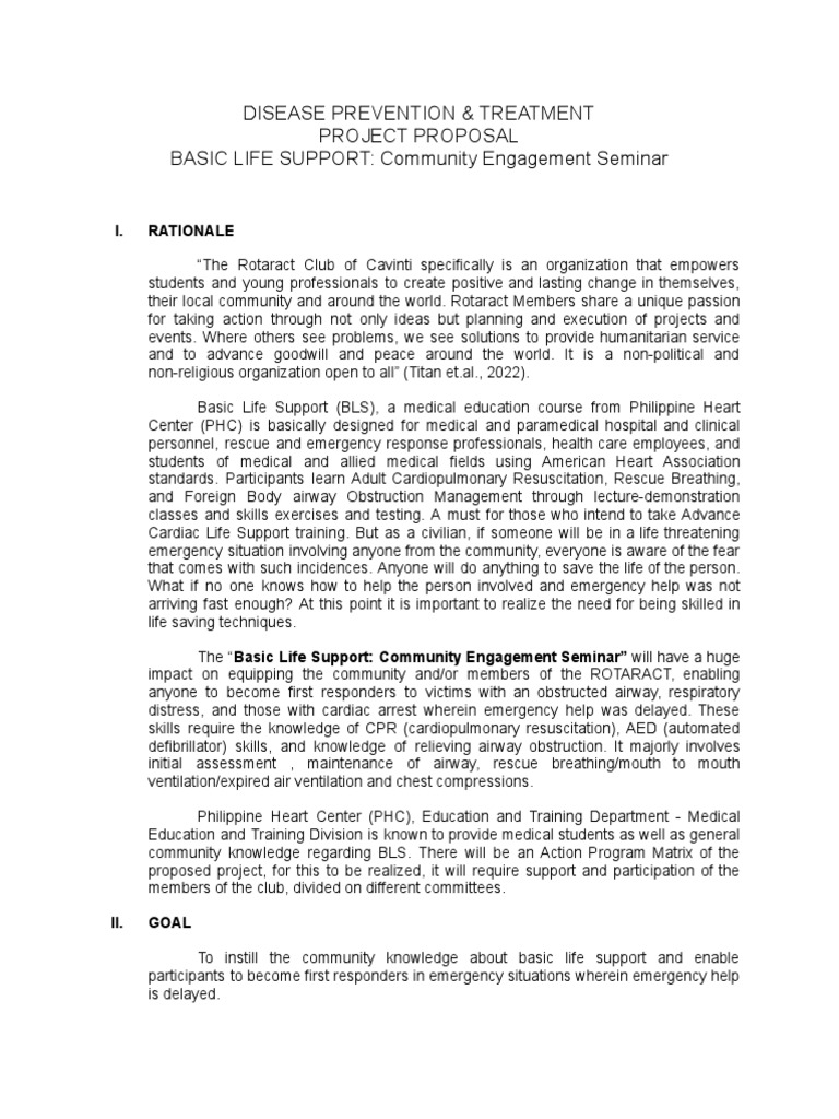 Disease Prevention & Treatment Project Proposal BASIC LIFE SUPPORT ...