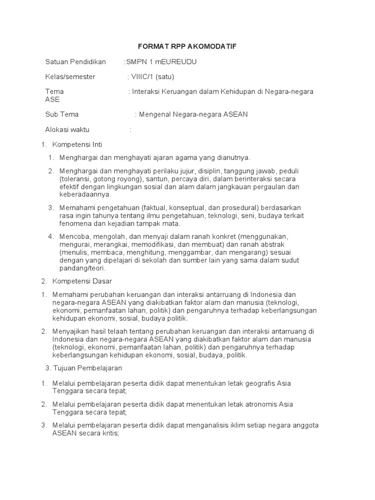 Format RPP Akomodatif | PDF