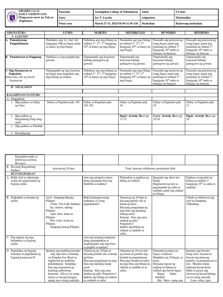 Daily Lesson Log PDF
