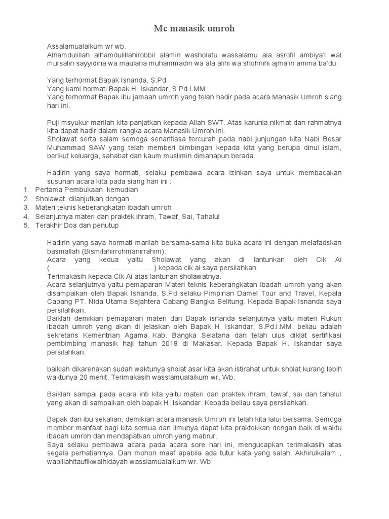 MC Manasik Umroh | PDF