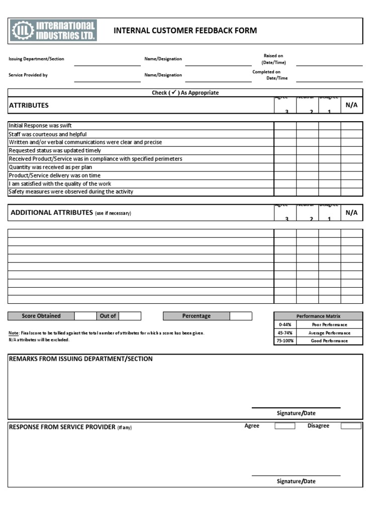Internal Customer Feedback Form For Approval | PDF