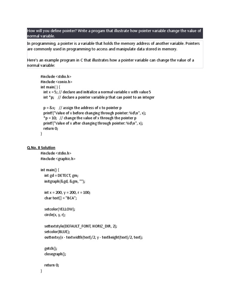 Solution Of C Programming Bca 2nd Semester Pdf Pointer Computer Programming Computer 