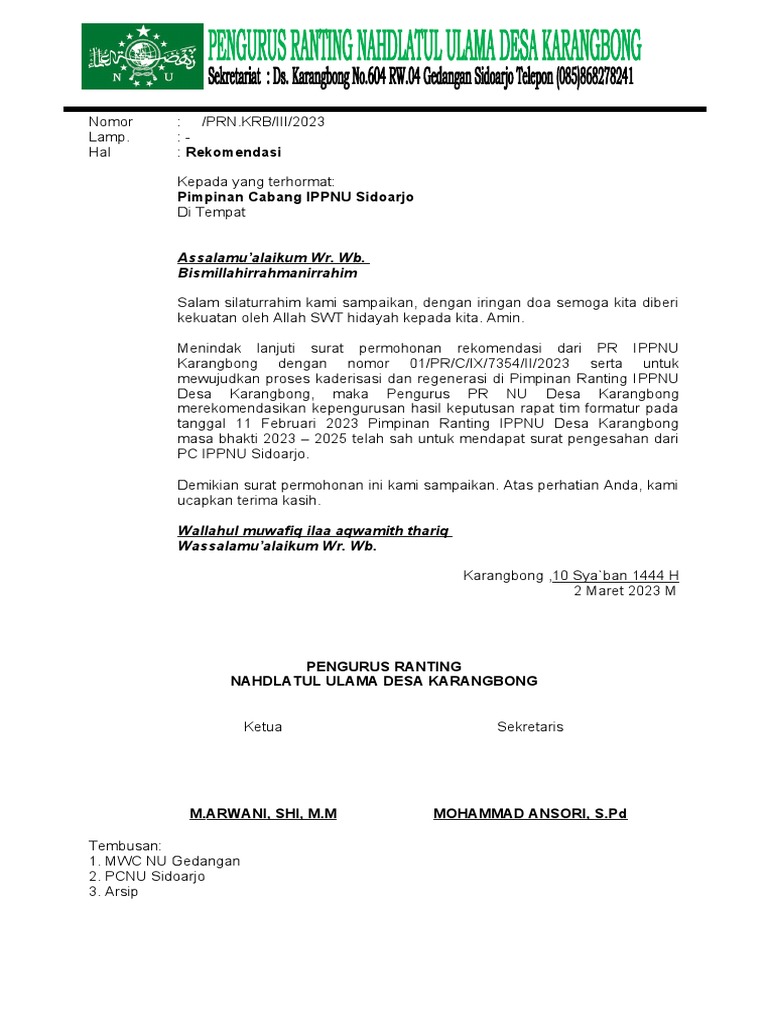 (KRB) Surat Rekomendasi Nu Ranting | PDF