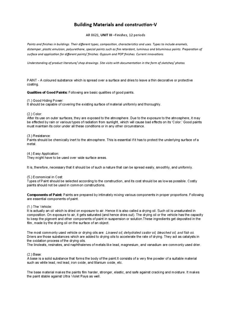 BMC V - Unit-3 - Finishes | Download Free PDF | Paint | Plaster