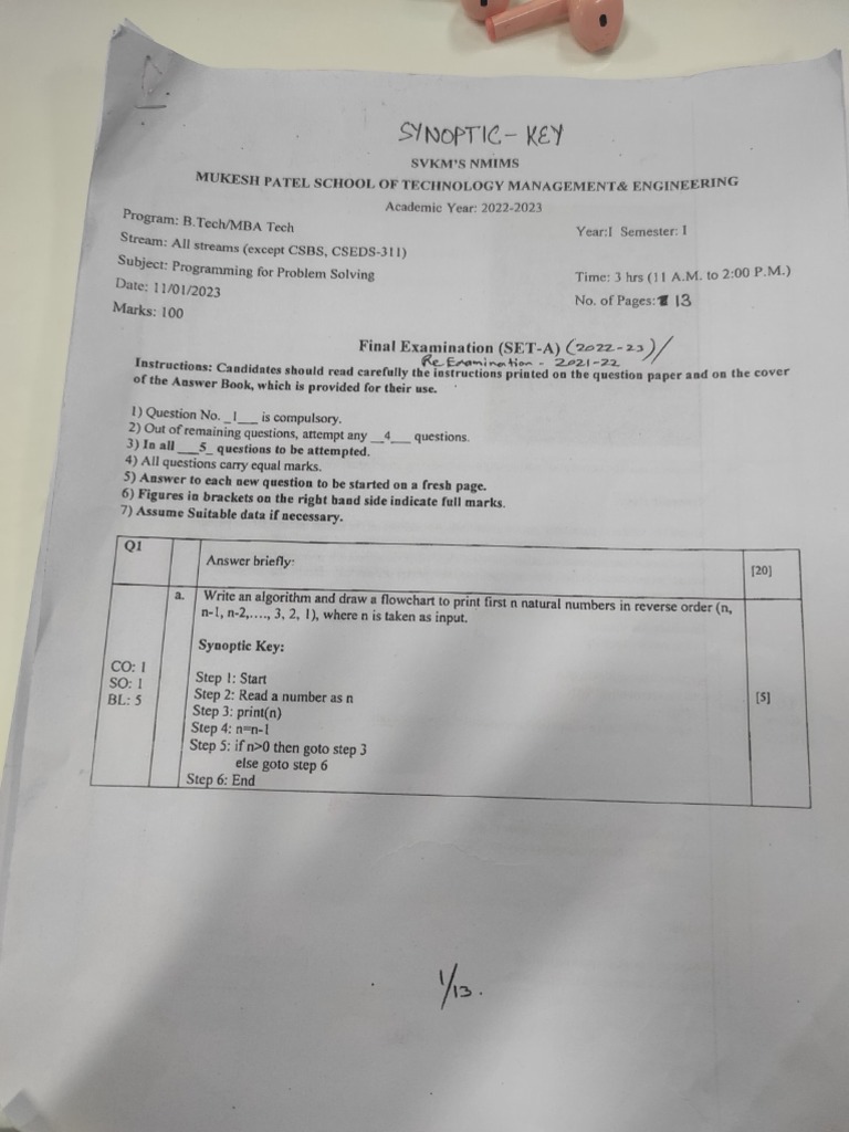 Pps Answer Key Final Paper Nmims | PDF | Area | Parameter (Computer Programming)
