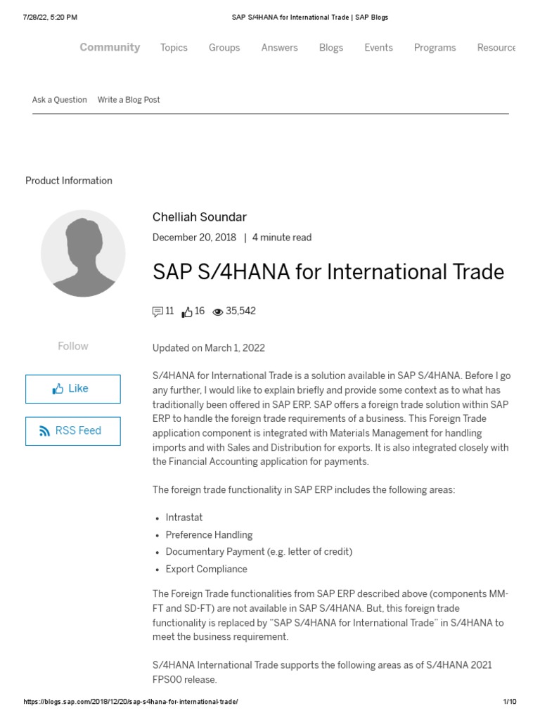 SAP S - 4HANA For International Trade - SAP Blogs | PDF | Enterprise ...