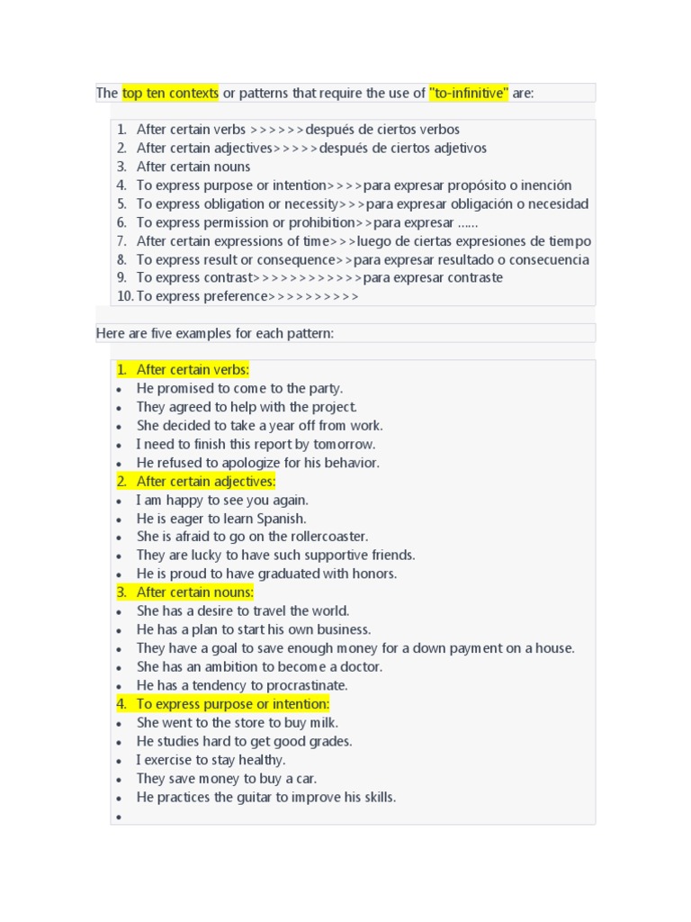 INFINITIVES - Practice The Sentences | PDF | Engineering | Adjective