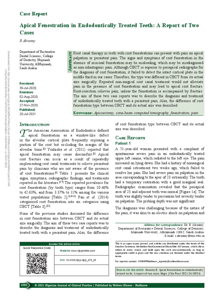Apical Fenestration in Endodontically Treated.20 | PDF | Dental Anatomy ...