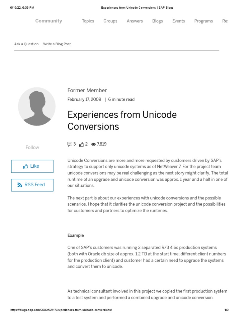 Experiences From Unicode Conversions - SAP Blogs | PDF | Computing | Software