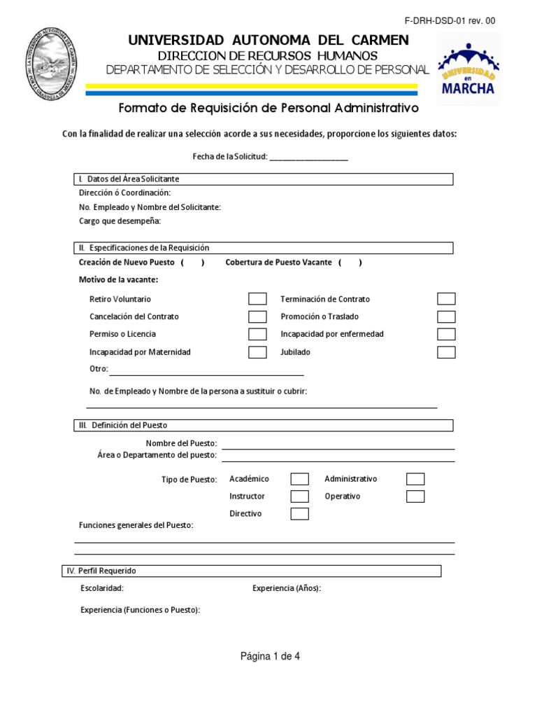 F-DRH-DSD-01 Requisicion de Personal Administrativo | PDF | Gestión de ... F-DRH-DSD-01 Requisicion de Personal Administrativo | PDF | Gestión de ...