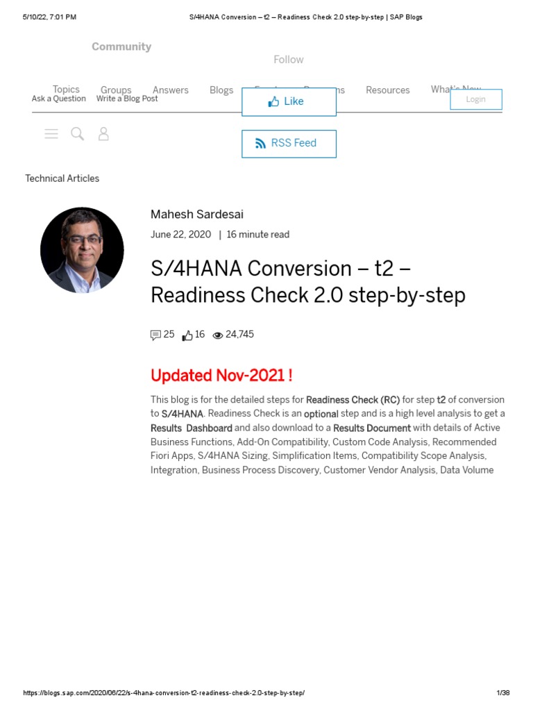 S - 4HANA Conversion - t2 - Readiness Check 2.0 Step-By-Step - SAP ...