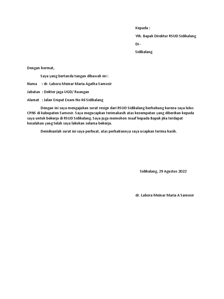 Surat Resign Dr. Labora Meinar | PDF | Sains & Matematika