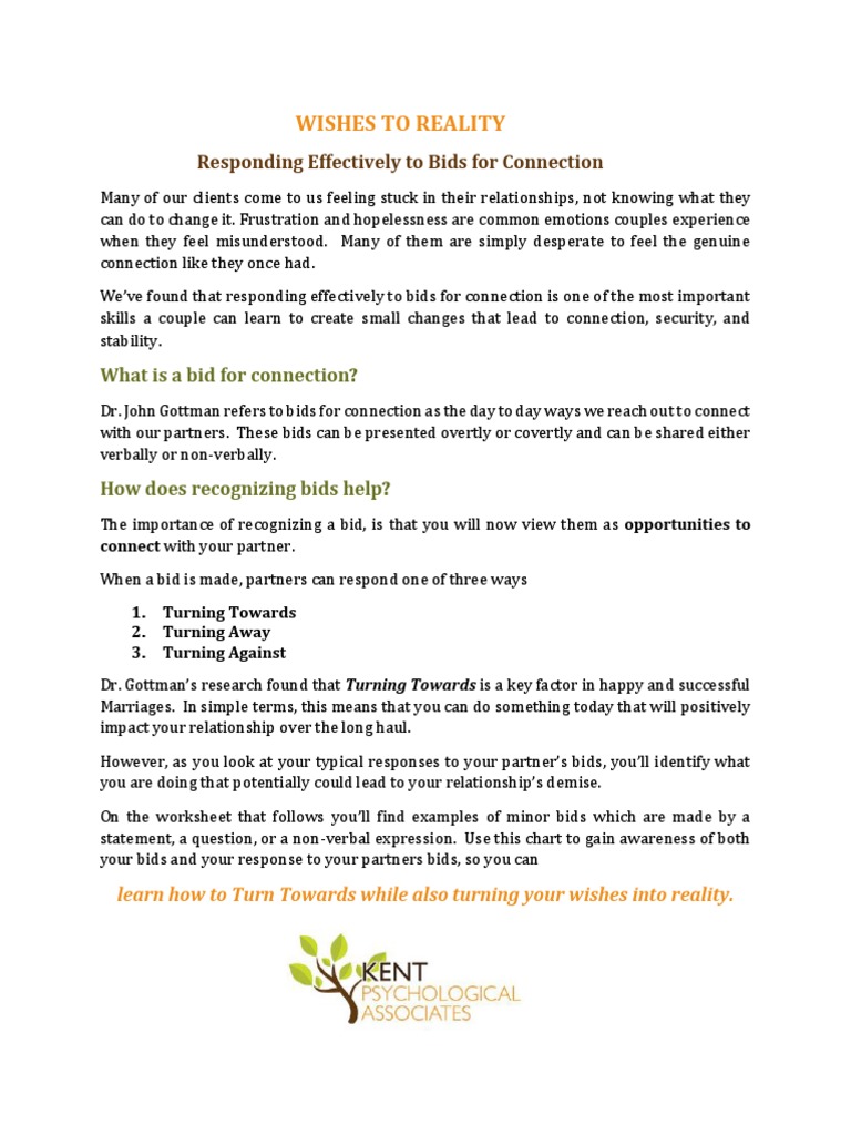 Bids For Connection Worksheet | PDF | Psychological Concepts | Psychology