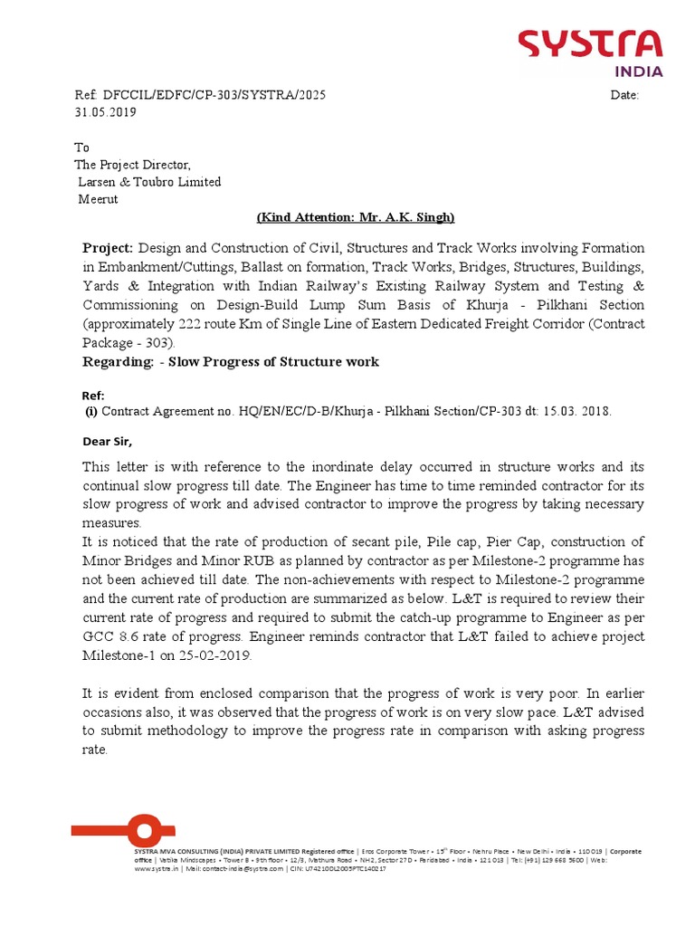 Slow Progress Letter | Download Free PDF | Engineering | Civil Engineering
