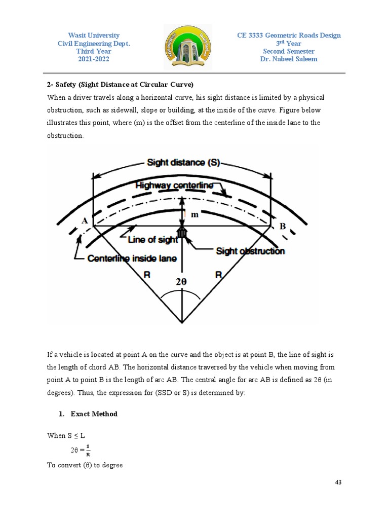 2-Safety (Sight Distance at Circular Curve) | PDF | Curve | Distance