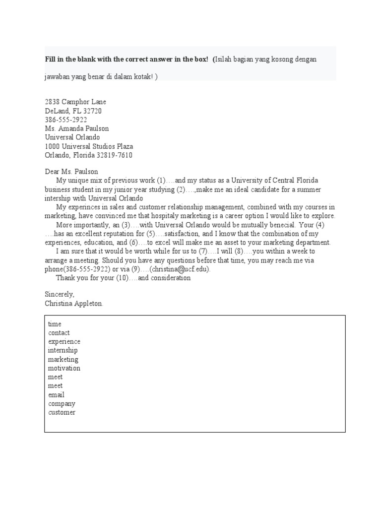 Internship Application Letter Template | PDF | Career & Growth