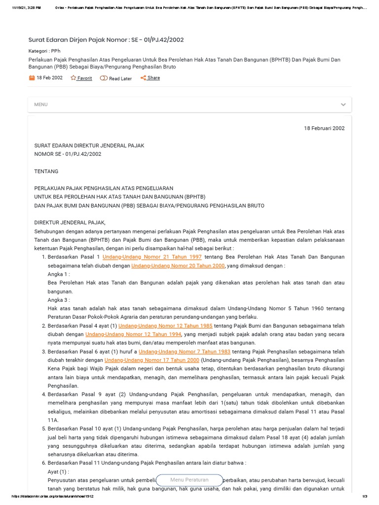 Surat Edaran Dirjen Pajak Nomor: SE - 01/PJ.42/2002 | PDF
